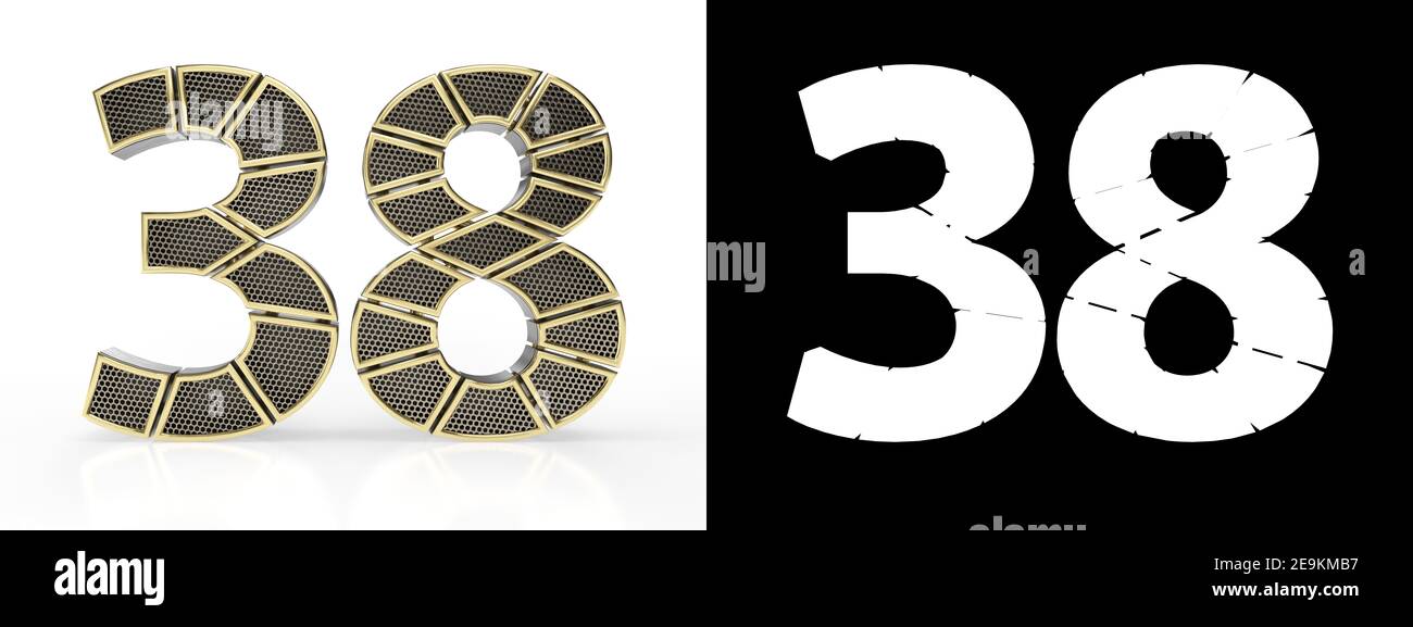 Gold number thirty-eight (number 38) cut into perforated gold segments ...
