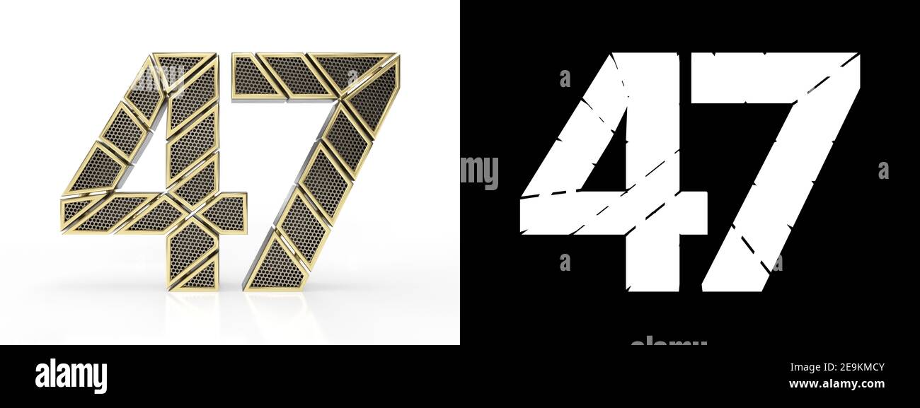 Gold number forty-seven (number 47) cut into perforated gold segments ...