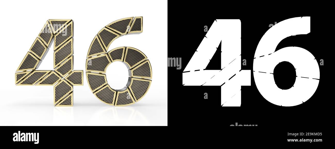 Gold number forty-six (number 46) cut into perforated gold segments ...