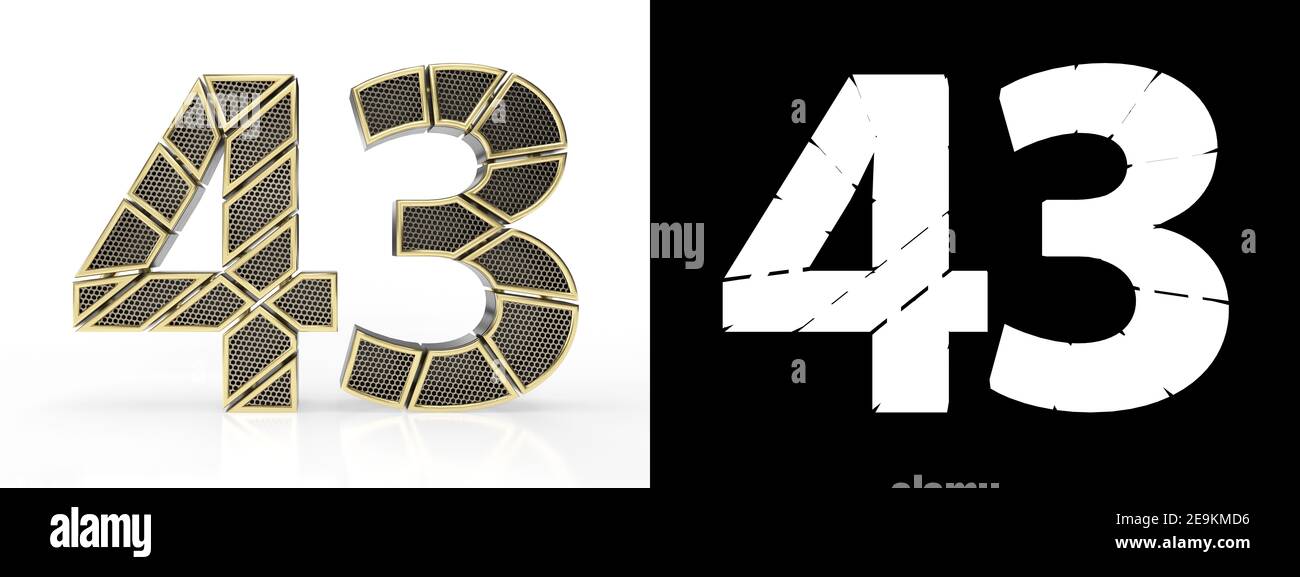 Gold number forty-three (number 43) cut into perforated gold segments ...