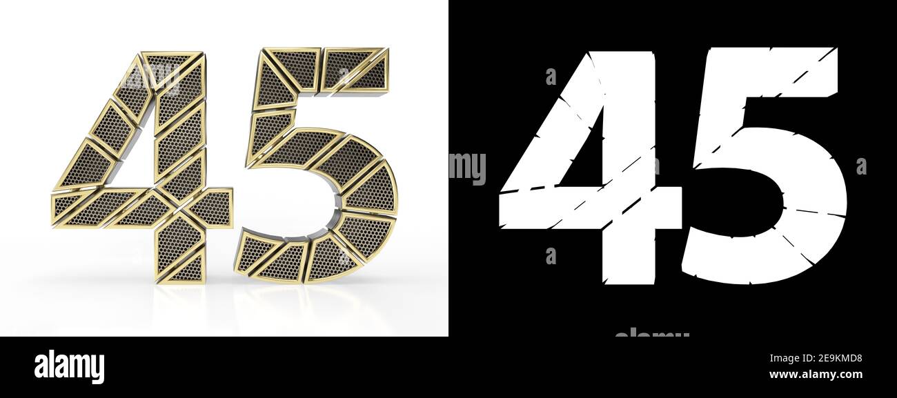 Gold number forty-five (number 45) cut into perforated gold segments ...