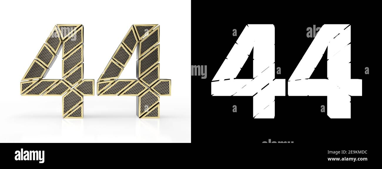 Gold number forty-four (number 44) cut into perforated gold segments ...