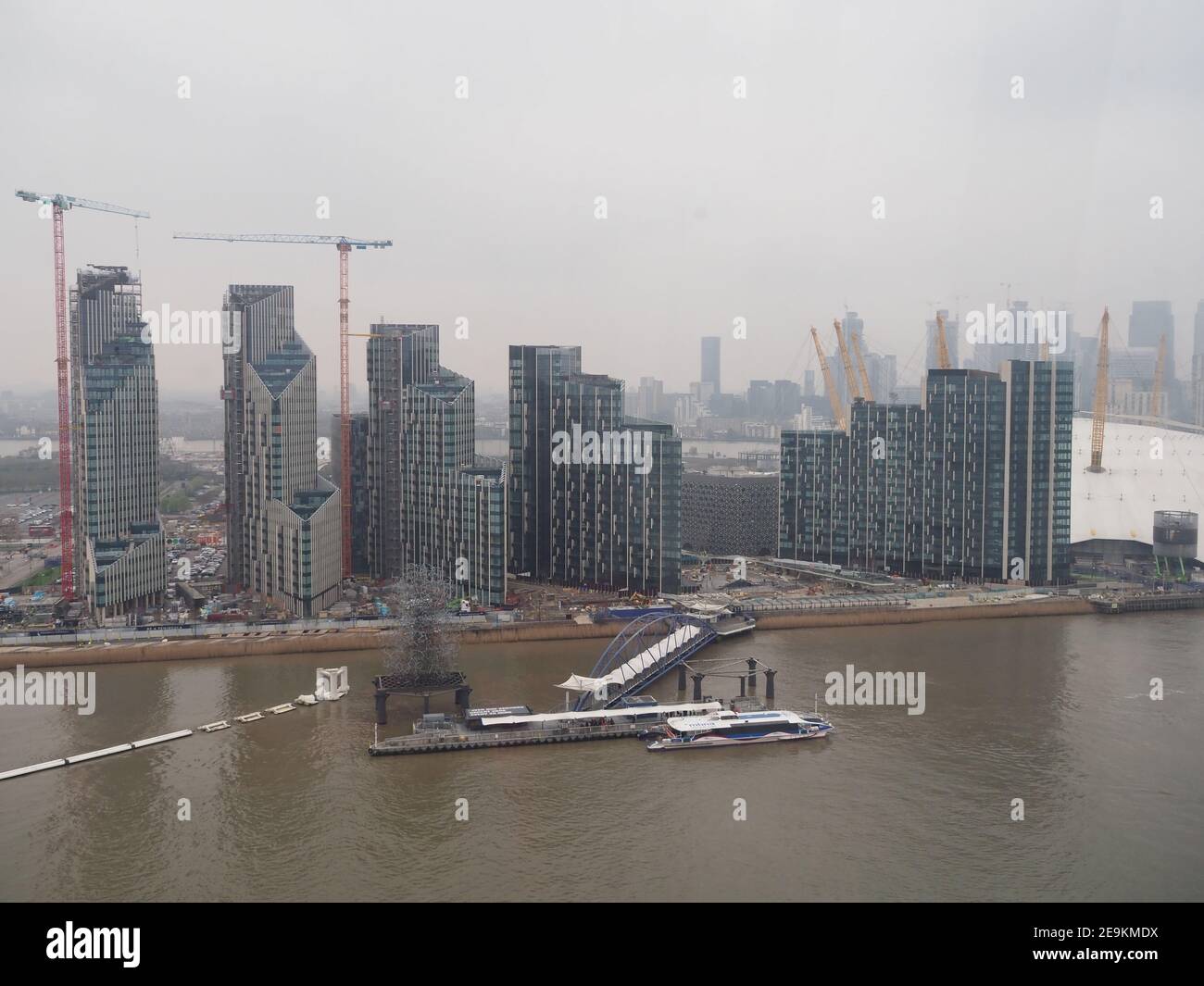 aerial view of modern high rise buildings being constructed near the O2 ...