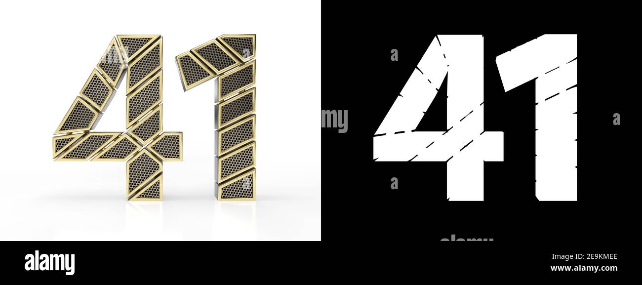 Gold number forty-one (number 41) cut into perforated gold segments ...