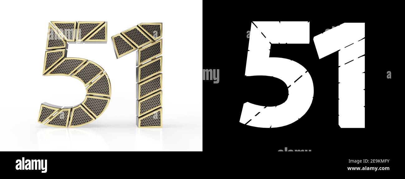 Gold number fifty-one (number 51) cut into perforated gold segments ...