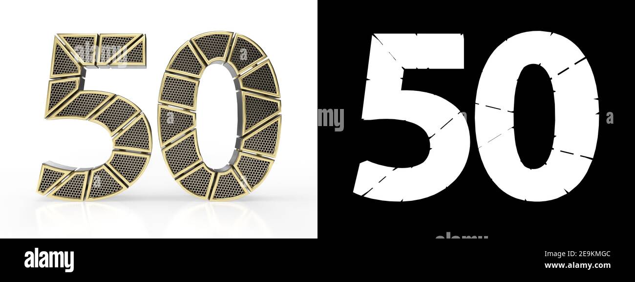Gold number fifty (number 50) cut into perforated gold segments with ...