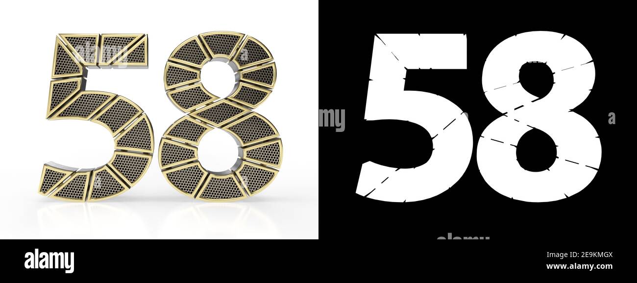 Gold number fifty-eight (number 58) cut into perforated gold segments ...