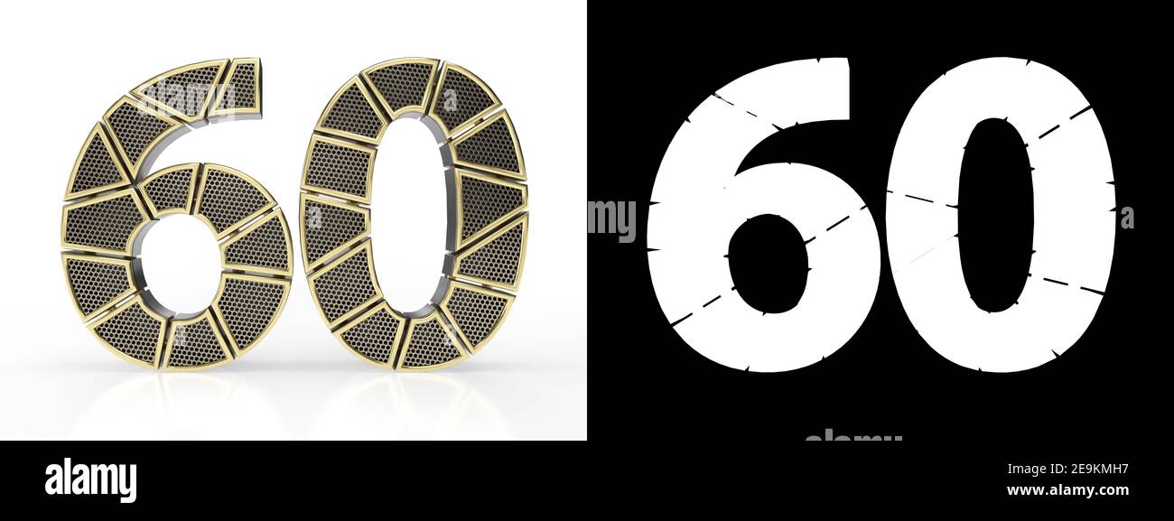 Gold number sixty (number 60) cut into perforated gold segments with ...