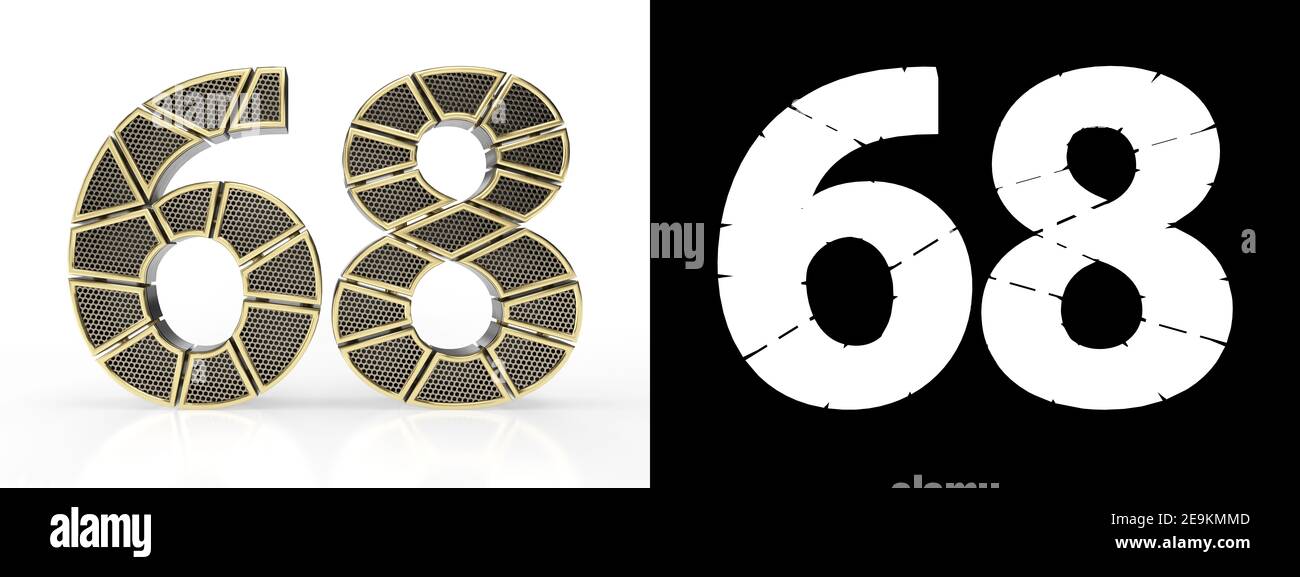 Gold number sixty-eight (number 68) cut into perforated gold segments ...
