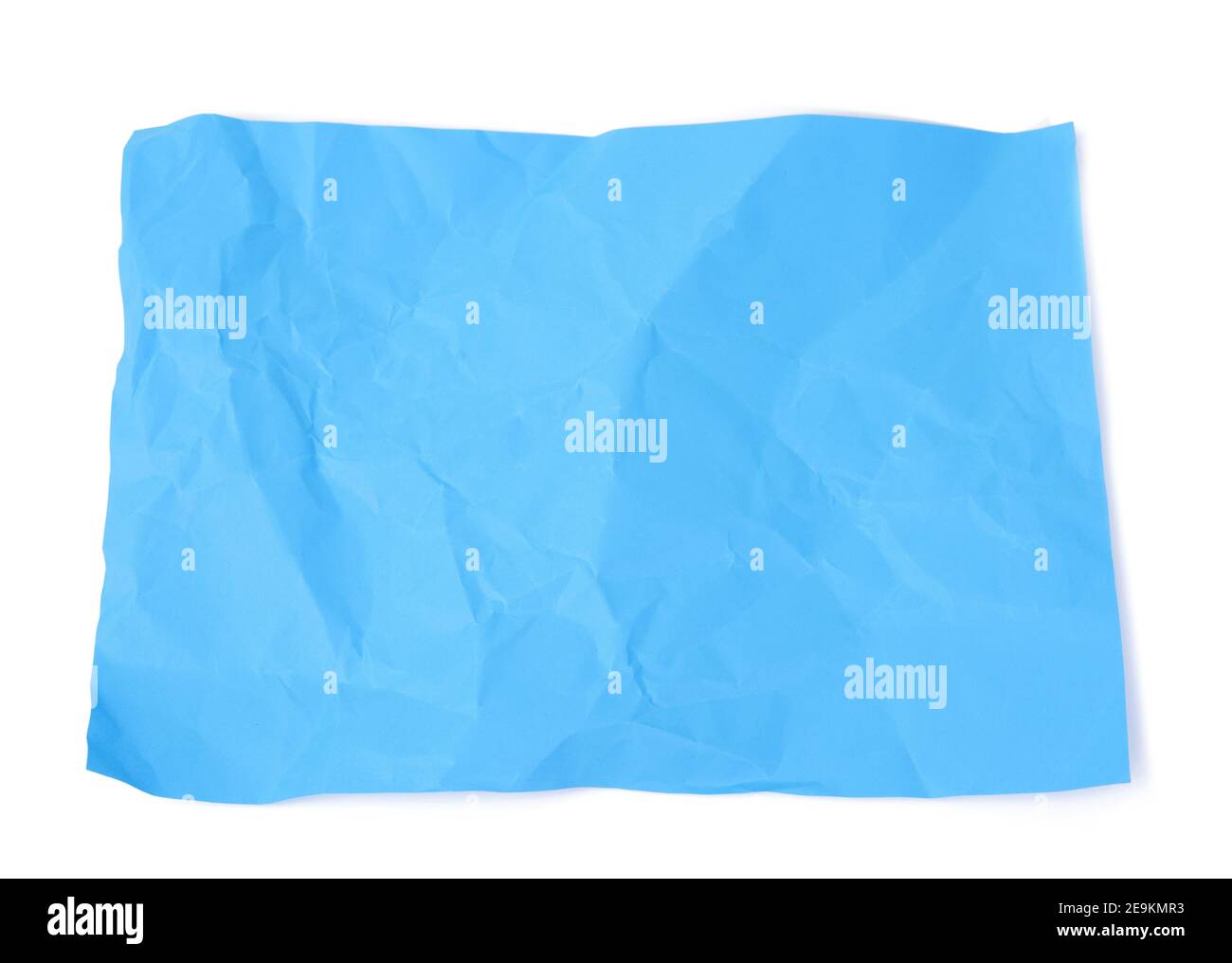 crumpled blue cardboard sheet of paper isolated on white background ...