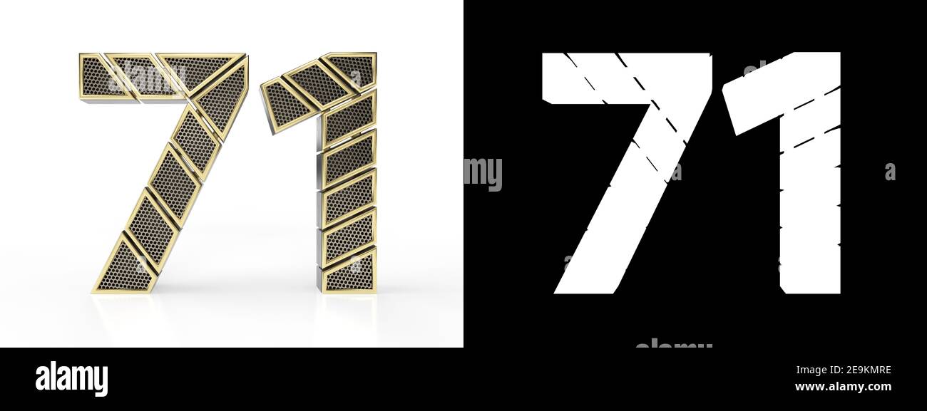 Gold number seventy-one (number 71) cut into perforated gold segments ...