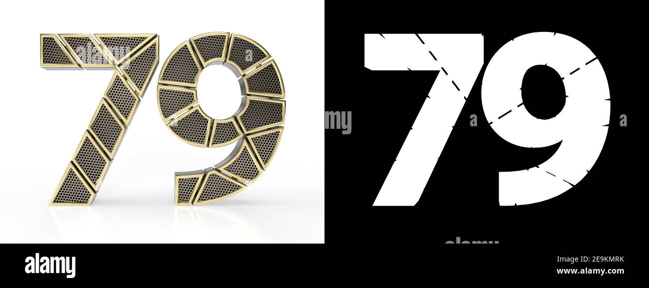 Gold number seventy-nine (number 79) cut into perforated gold segments ...