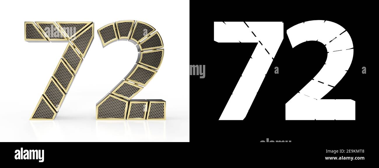 Gold number seventy-two (number 72) cut into perforated gold segments ...