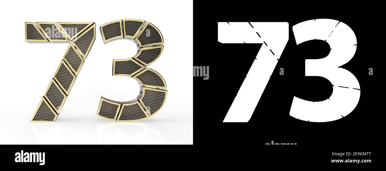 Gold number seventy-three (number 73) cut into perforated gold segments ...