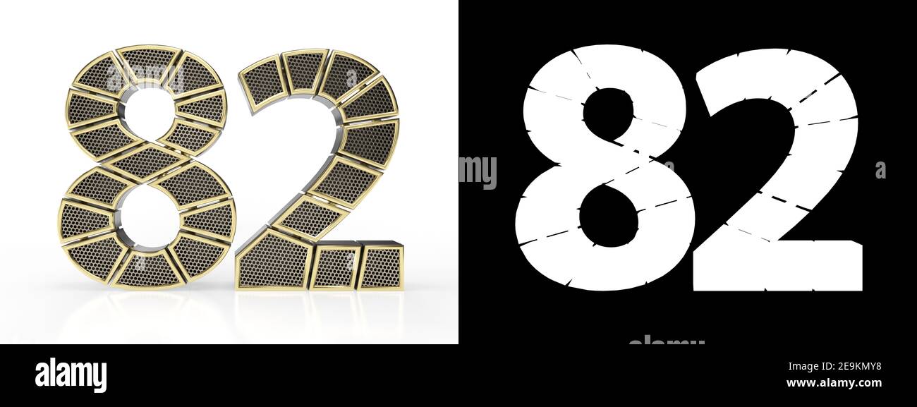 Gold number eighty-two (number 82) cut into perforated gold segments ...