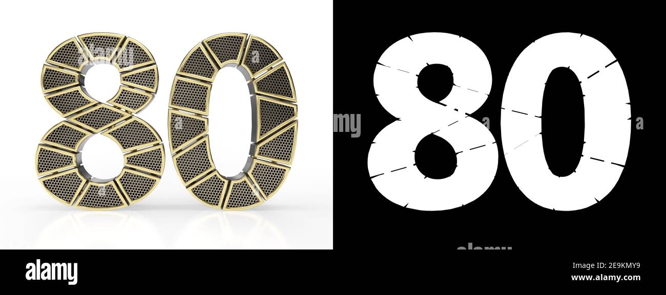 Gold number eighty (number 80) cut into perforated gold segments with ...