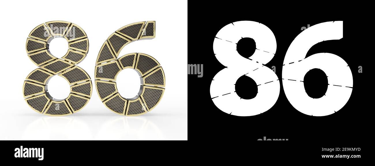 Gold number eighty-six (number 86) cut into perforated gold segments ...