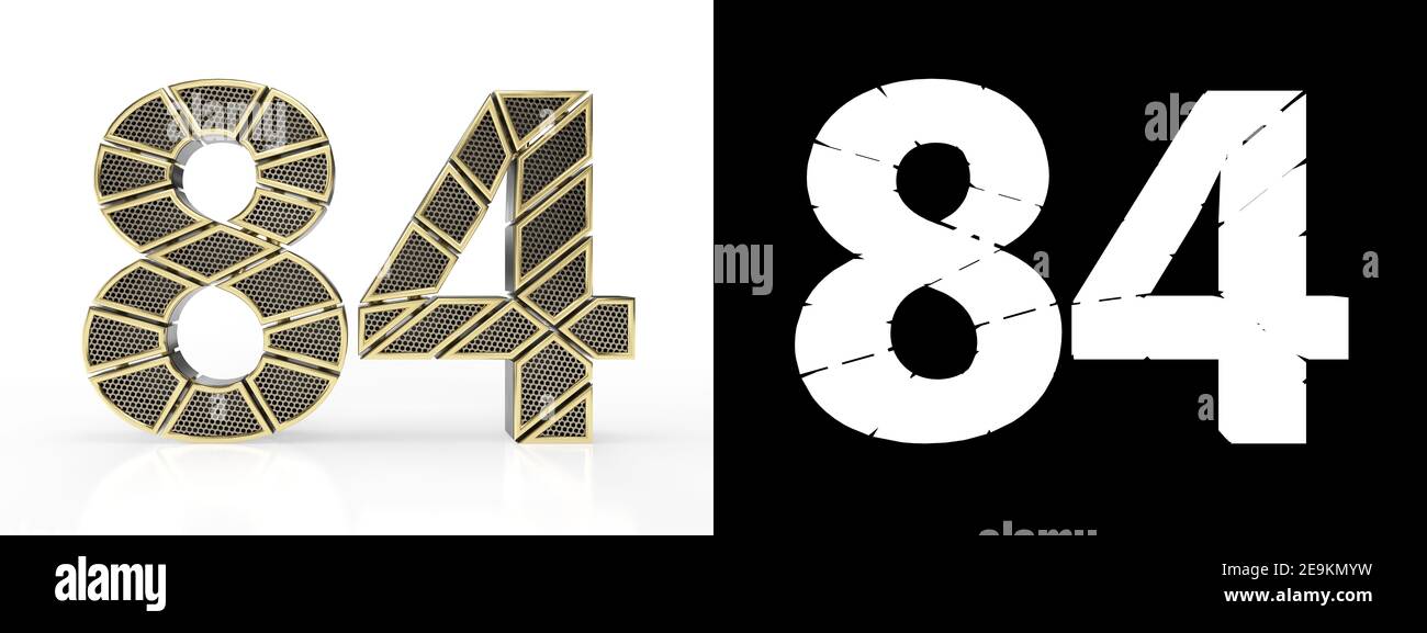 Gold number eighty-four (number 84) cut into perforated gold segments ...
