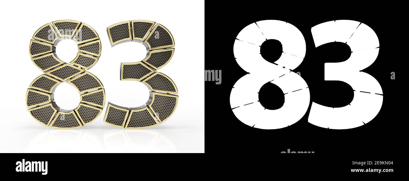 Gold number eighty-three (number 83) cut into perforated gold segments ...