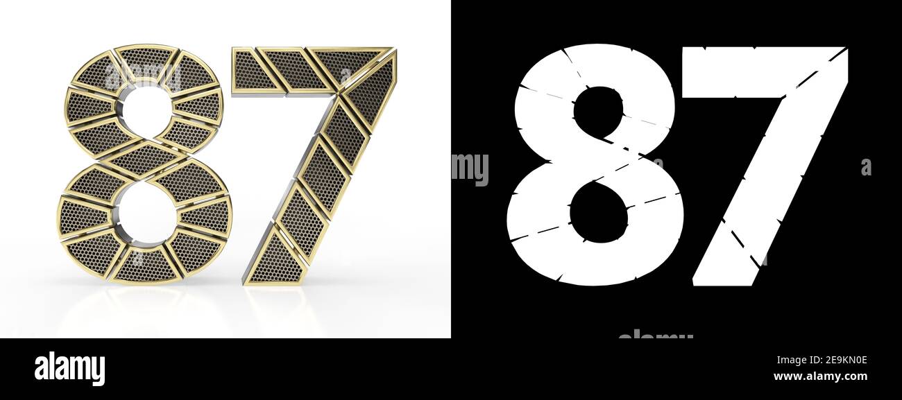 Gold number eighty-seven (number 87) cut into perforated gold segments ...