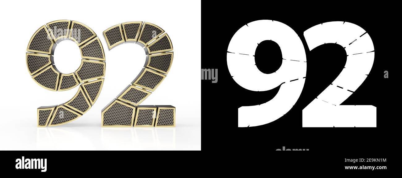 Gold number ninety-two (number 92) cut into perforated gold segments ...