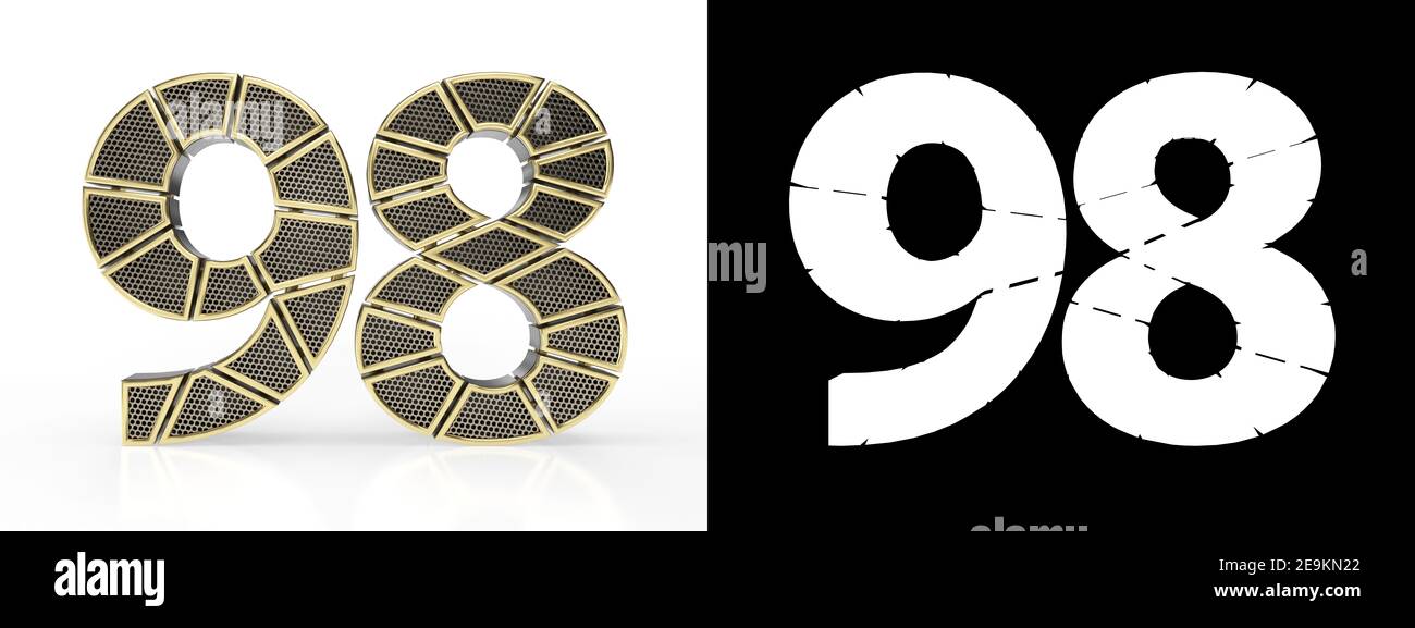 Gold number ninety-eight (number 98) cut into perforated gold segments ...