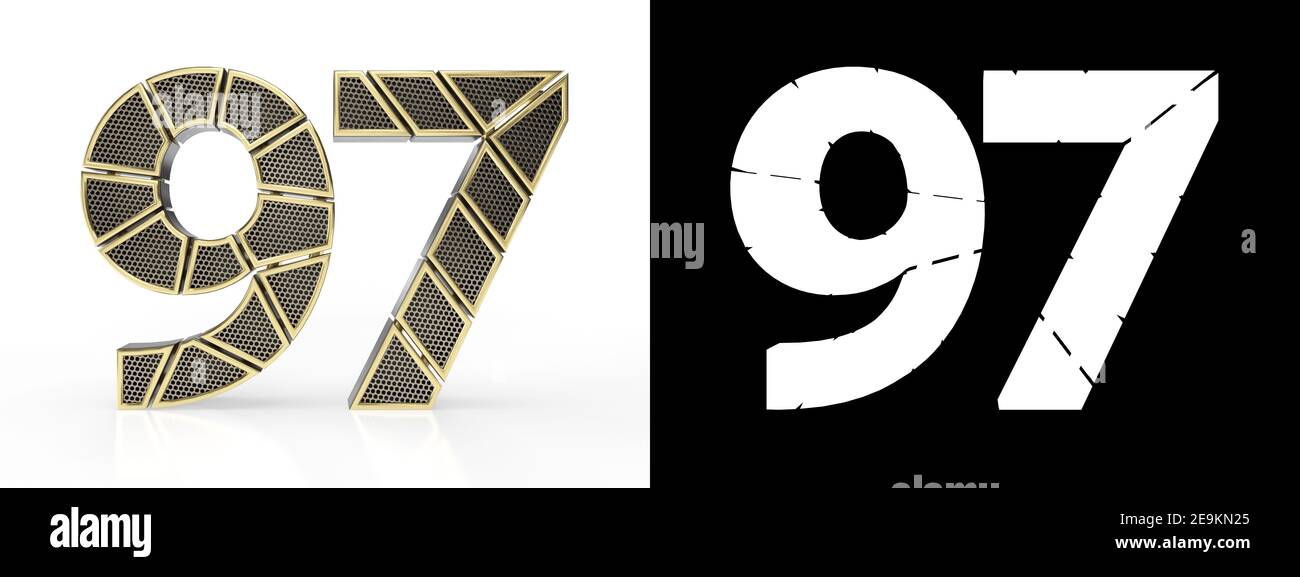 Gold number ninety-seven (number 97) cut into perforated gold segments ...