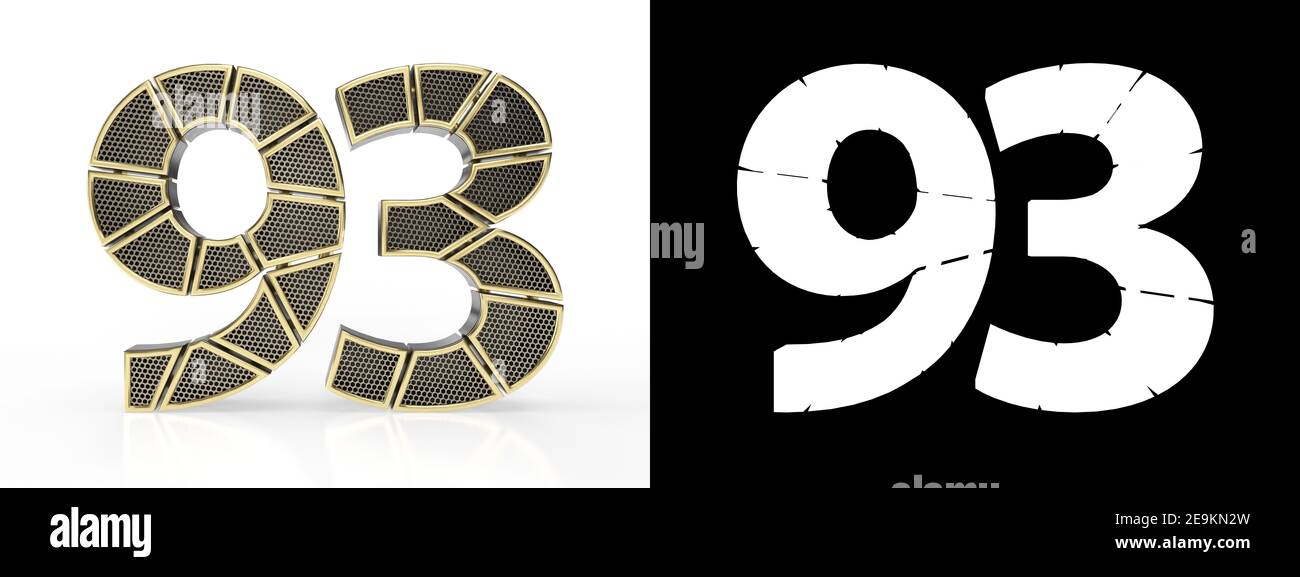 Gold number ninety-three (number 93) cut into perforated gold segments ...