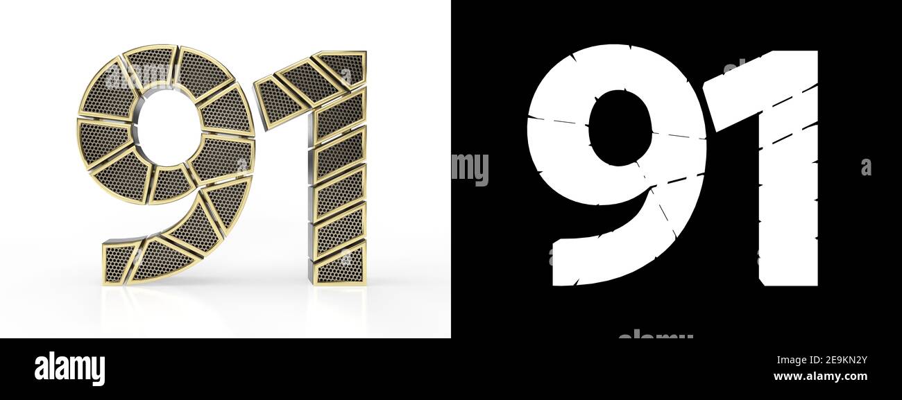 Gold number ninety-one (number 91) cut into perforated gold segments ...
