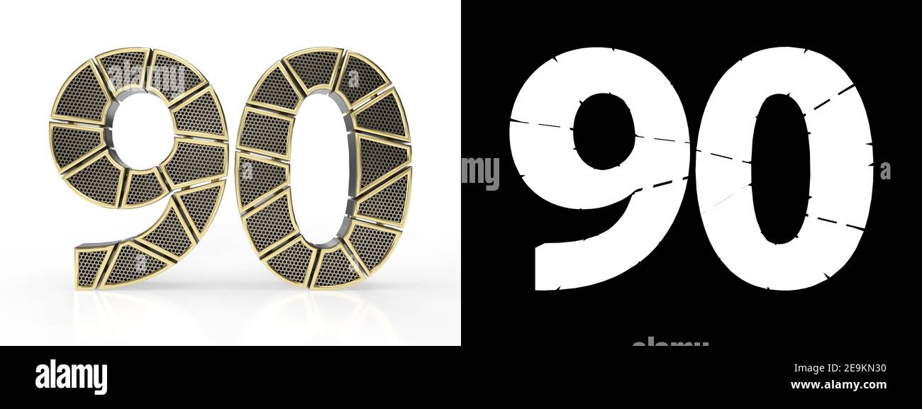 Gold number ninety (number 90) cut into perforated gold segments with ...