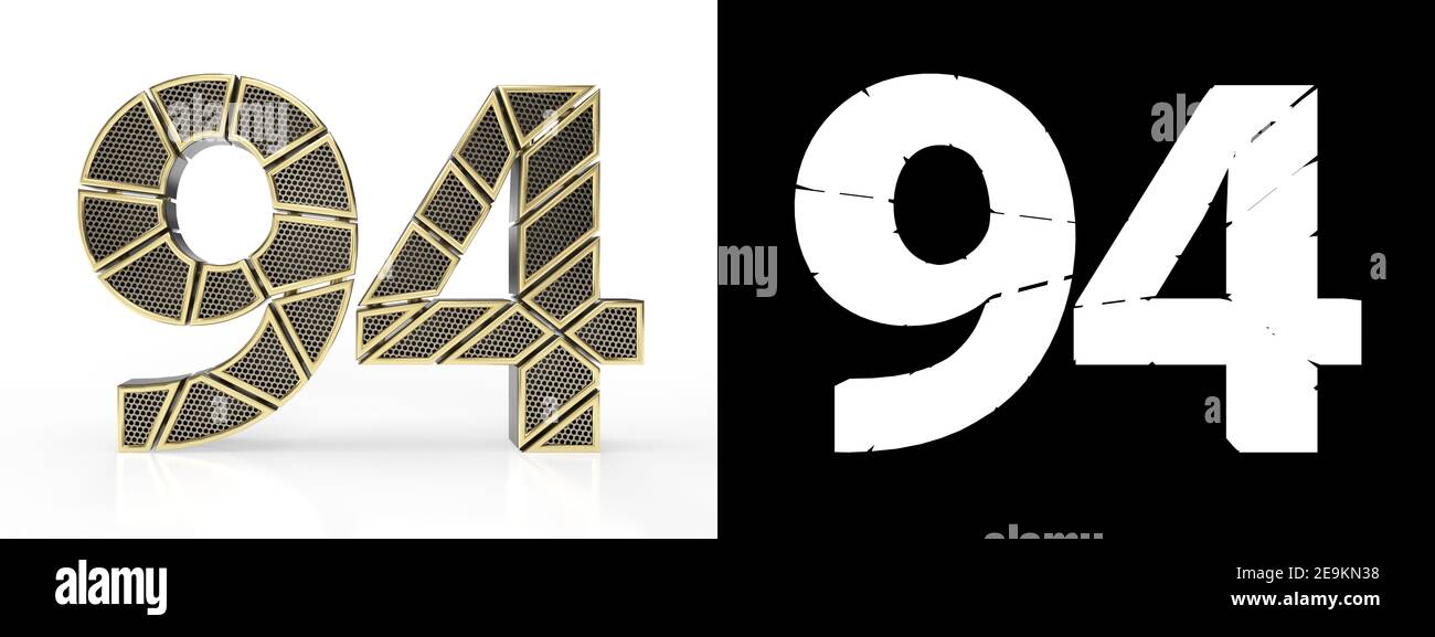 Gold number ninety-four (number 94) cut into perforated gold segments ...