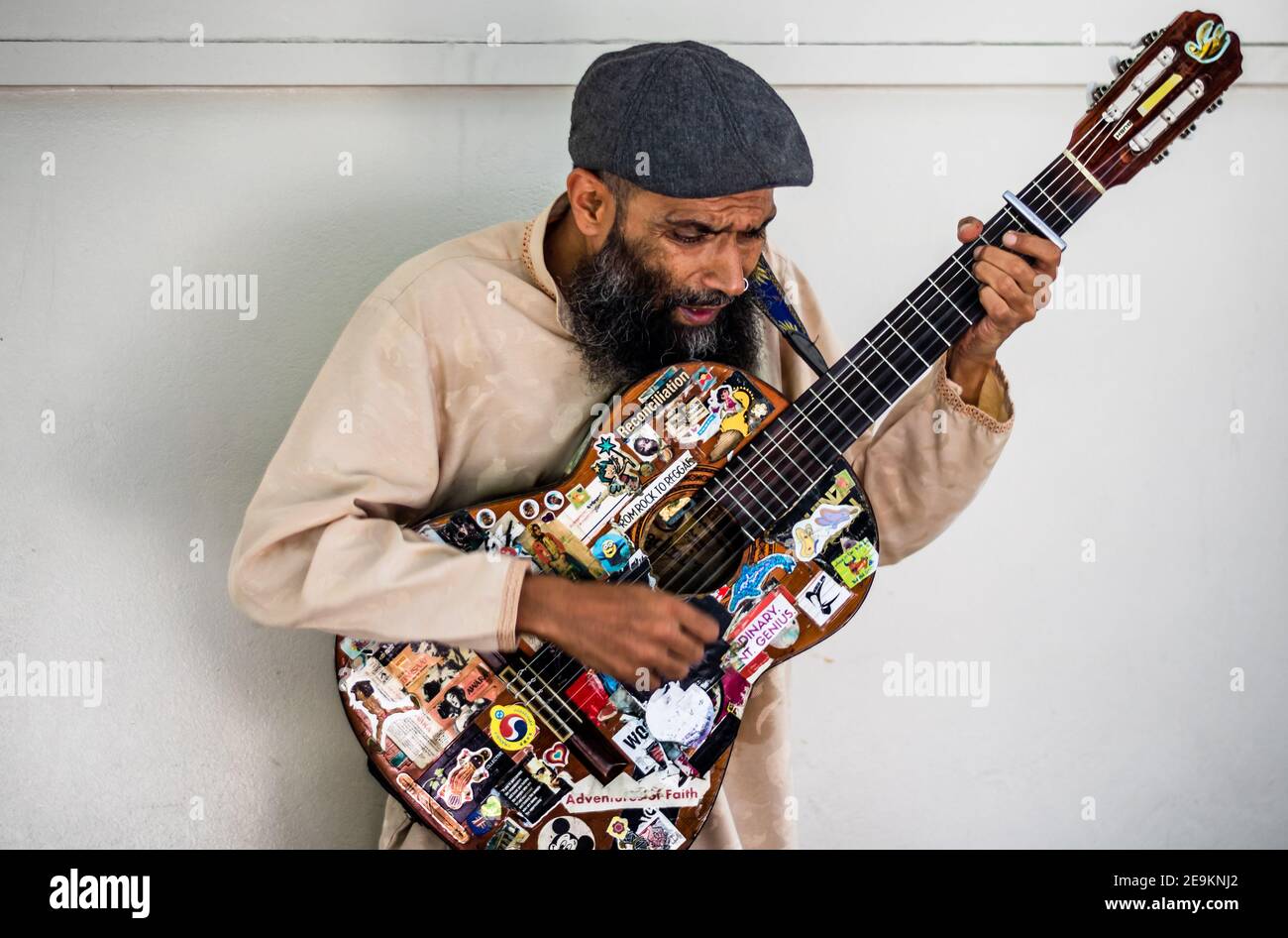 Local guitar singer performing on the streets of downtown Brisbane ...