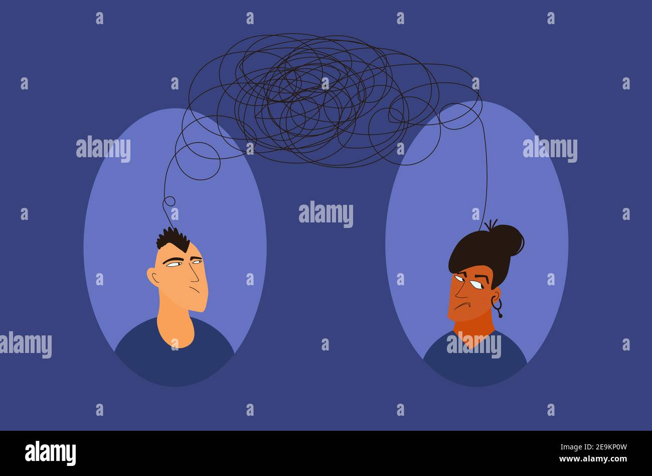 Bad relationship. Couple conflict. Female and male persons with lot of ...