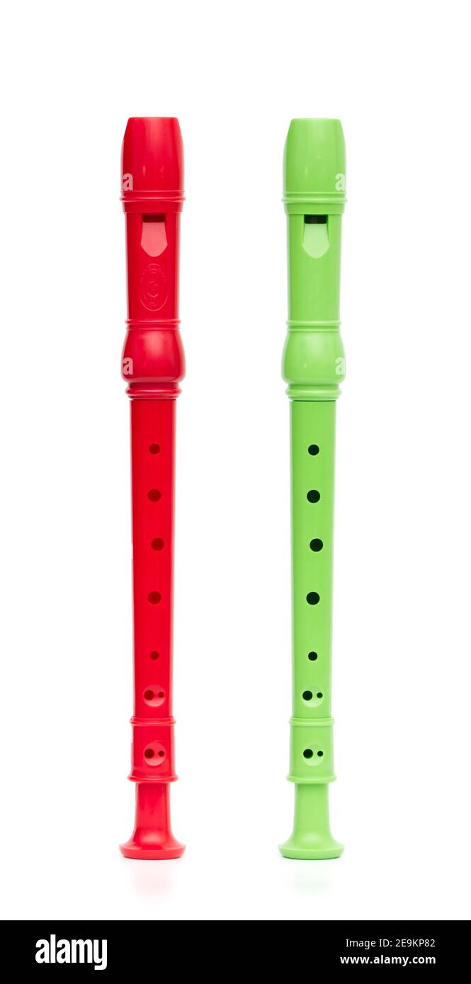 Red-green block flute isolated on white background Stock Photo - Alamy
