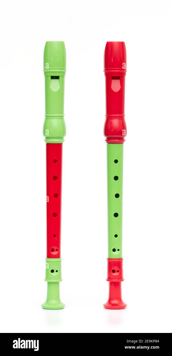 Red-green block flute isolated on white background Stock Photo - Alamy