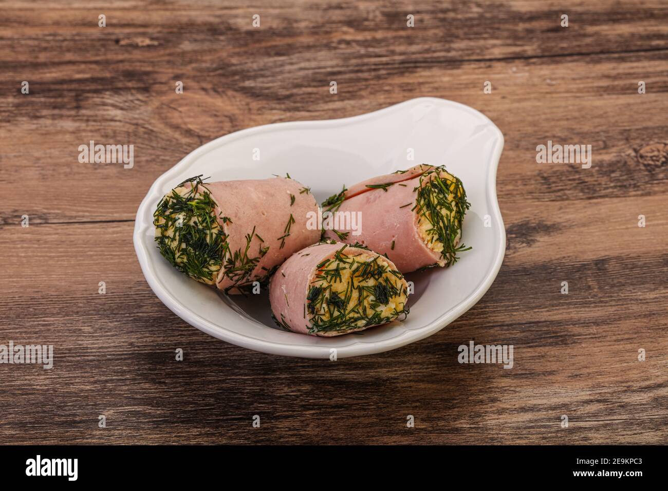 Ham roll snack with cheese and garlic Stock Photo - Alamy