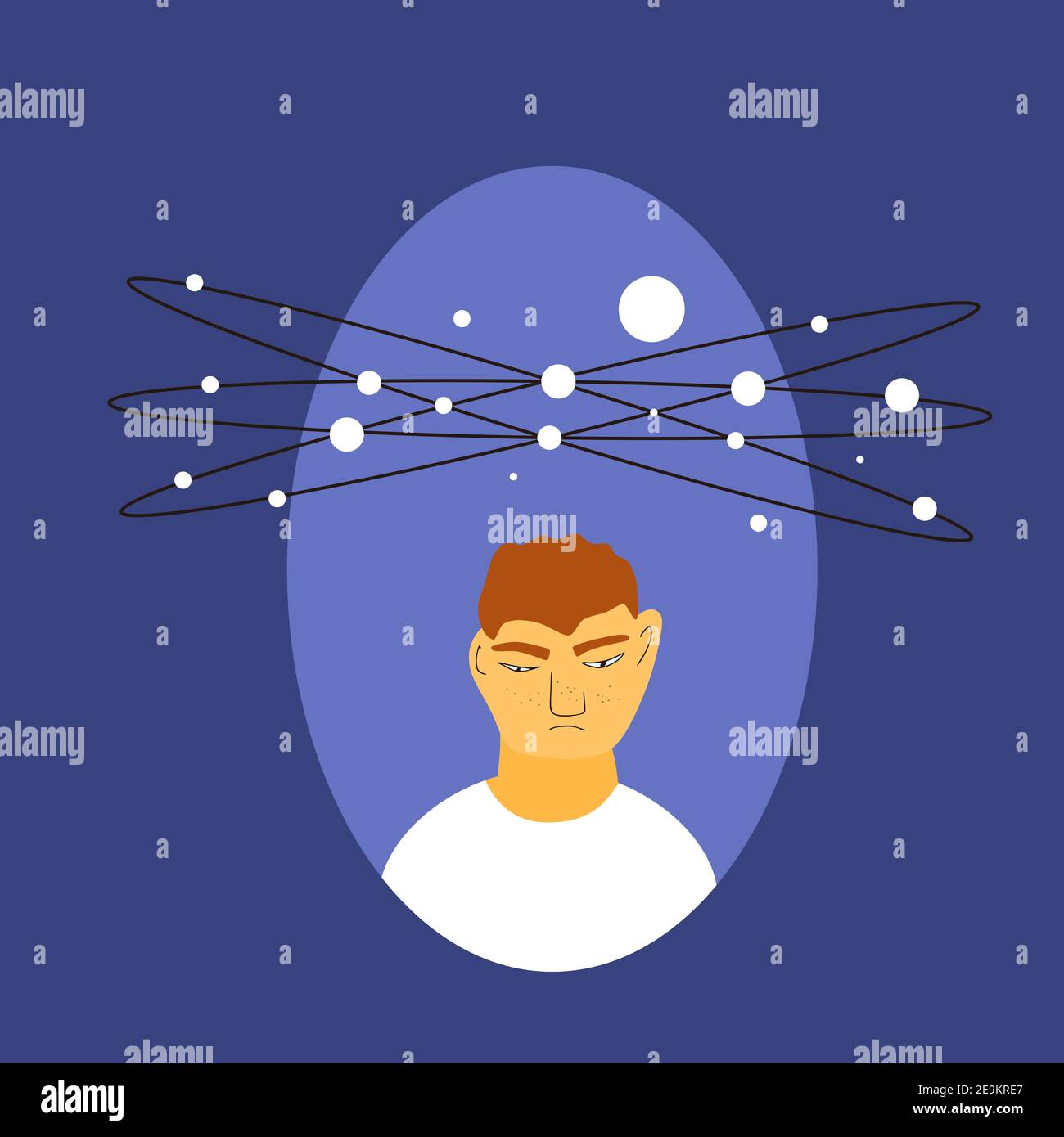Overload information. Portrait of teenage boy with some mental issues ...