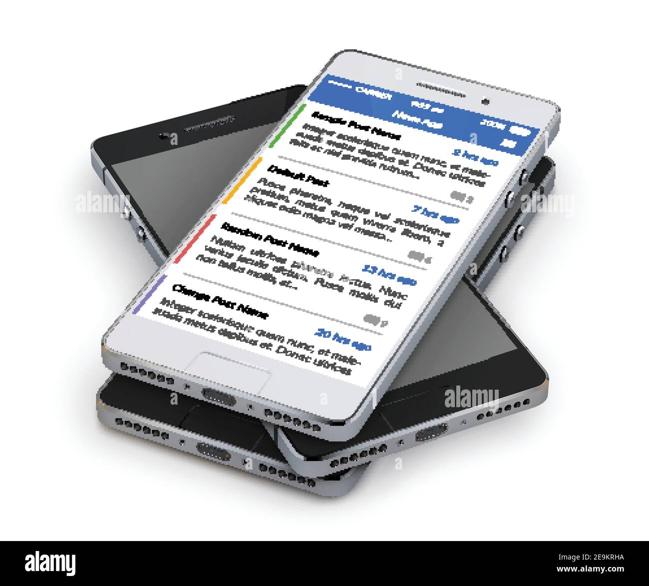Realistic 3d smartphone stack with news application on screen isolated ...