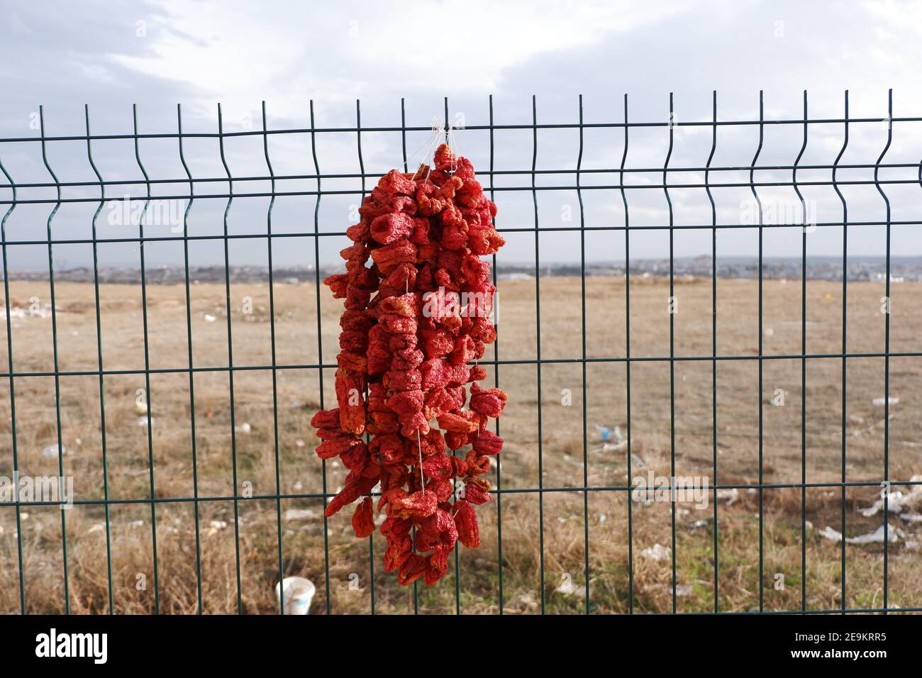 Dried Peppers Hanged Outside Stock Photo - Alamy