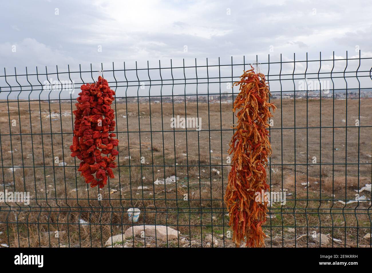 Dried Peppers Hanged Outside Stock Photo - Alamy