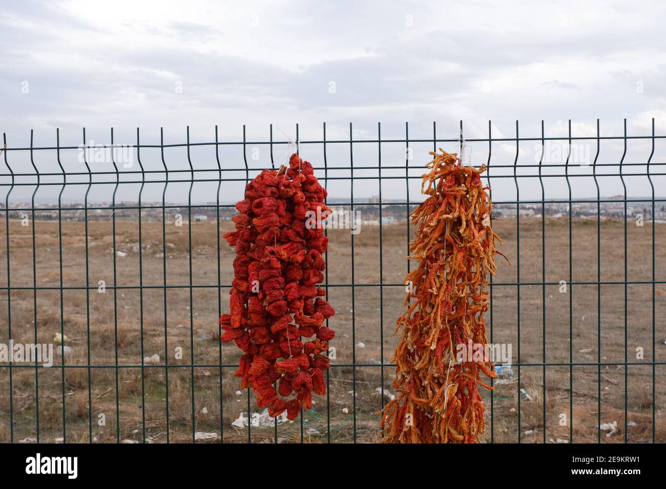 Dried Peppers Hanged Outside Stock Photo - Alamy