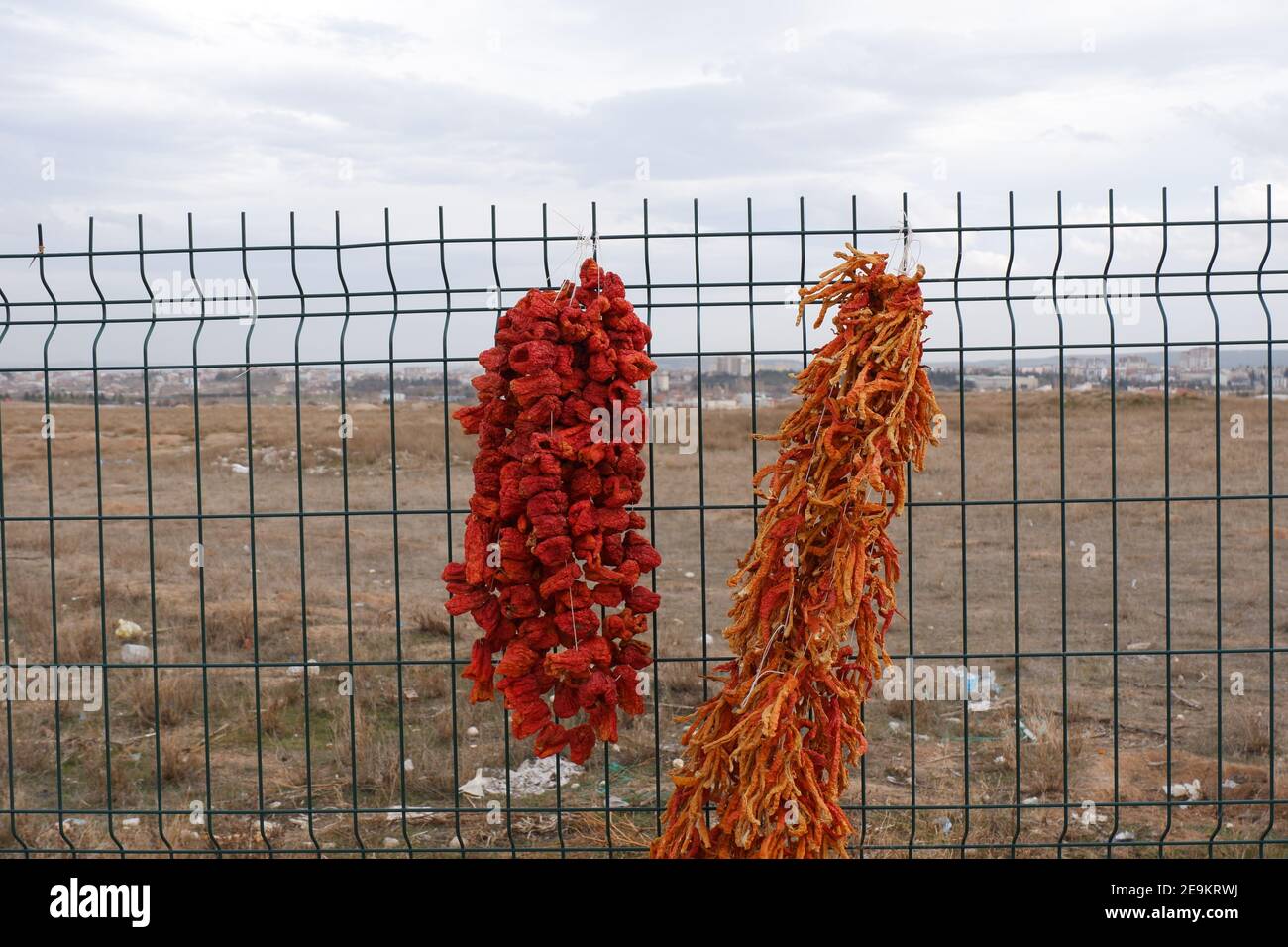 Dried Peppers Hanged Outside Stock Photo - Alamy