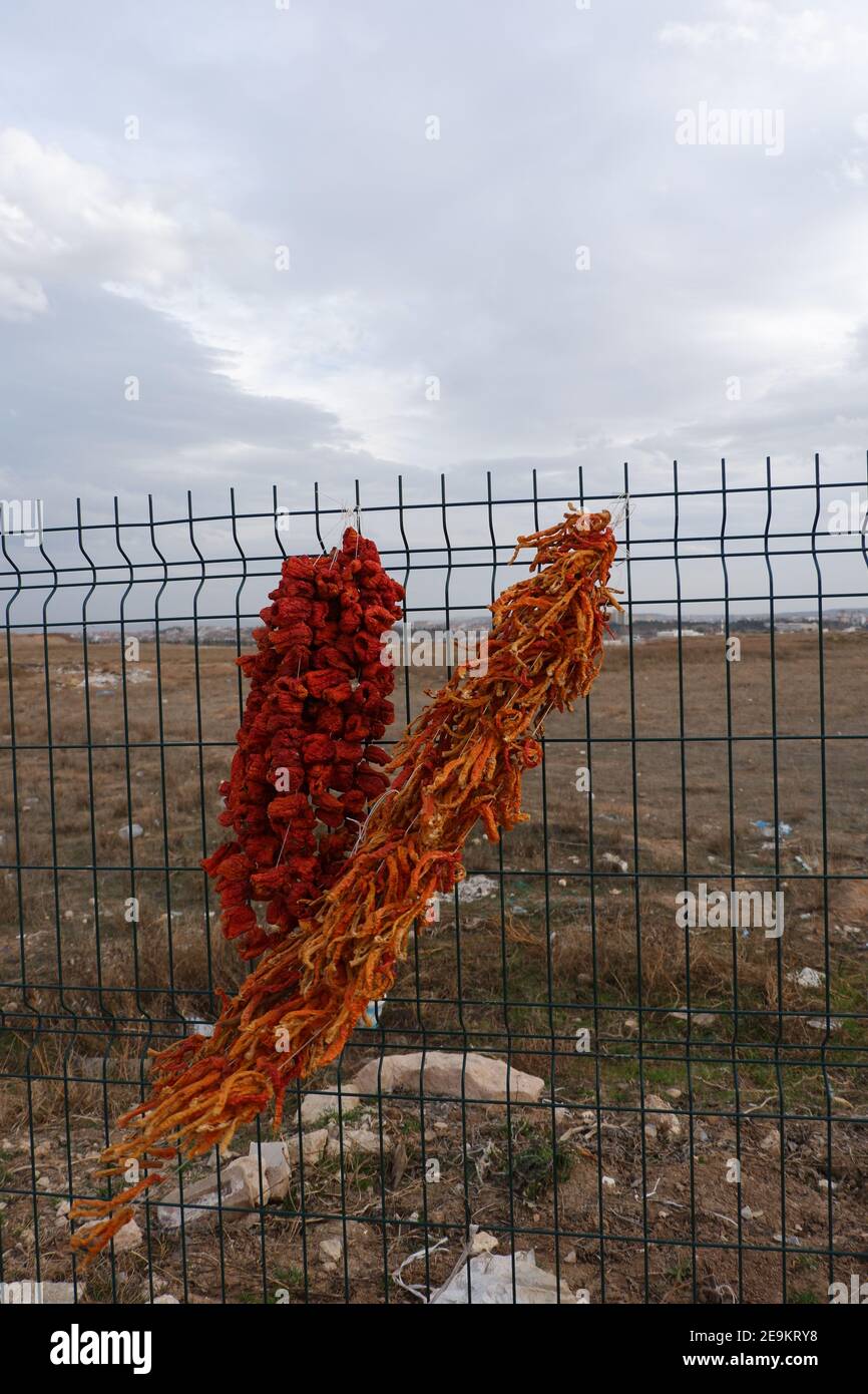 Dried Peppers Hanged Outside Stock Photo - Alamy