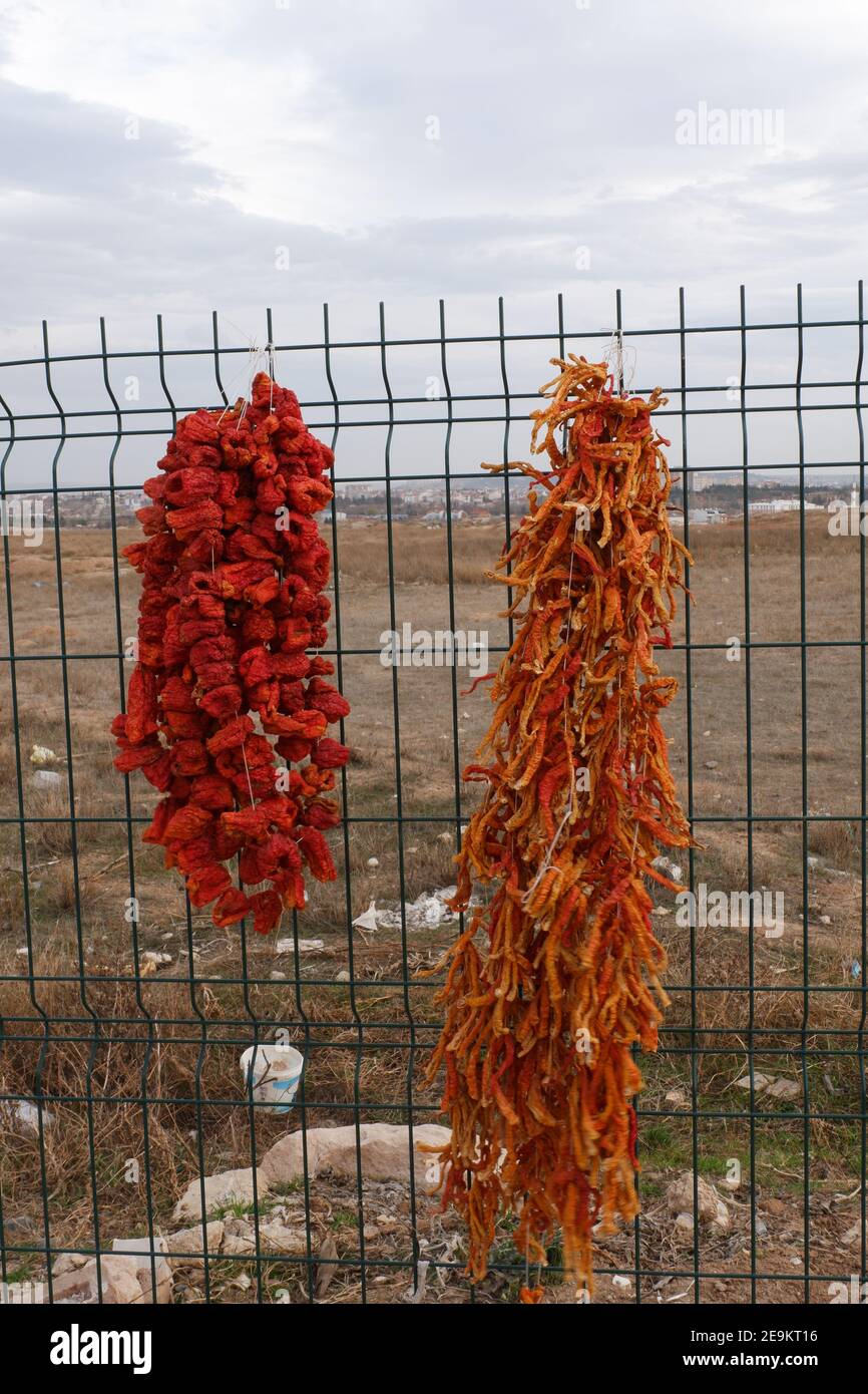 Dried Peppers Hanged Outside Stock Photo - Alamy