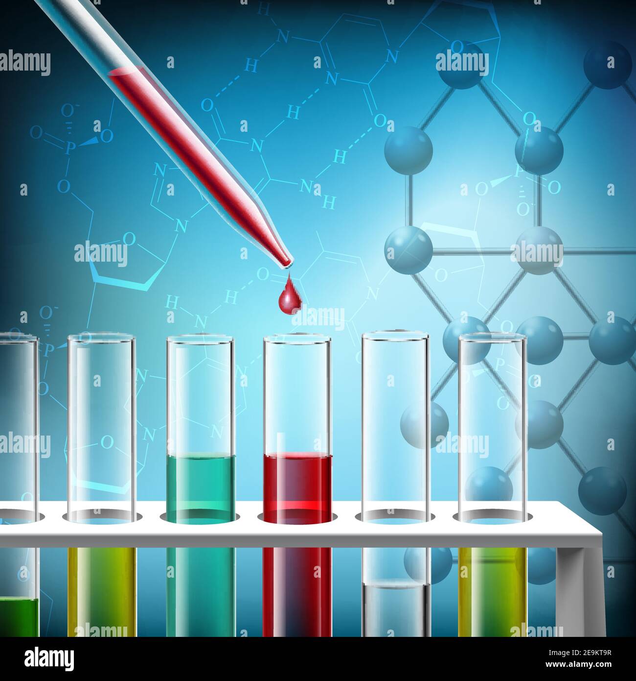 Science research with pipette and analysis tubes closeup realistic ...