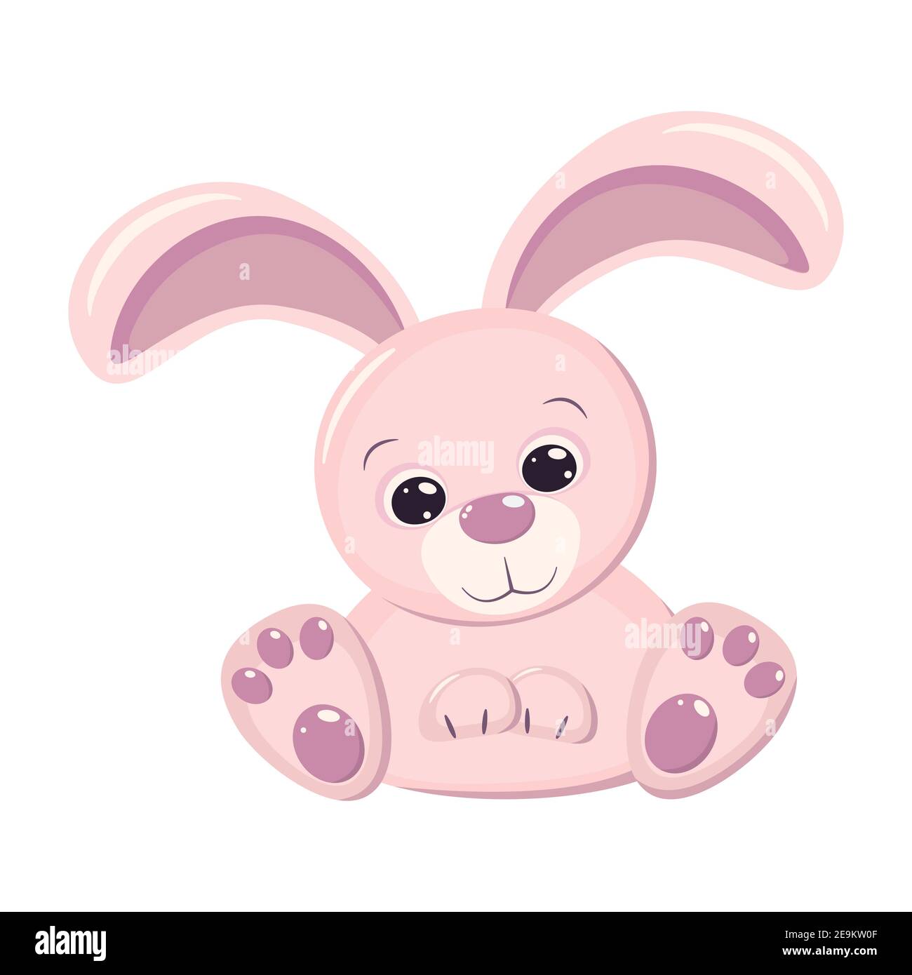 Happy Easter cute pink rabbit isolated on white background. Greeting ...
