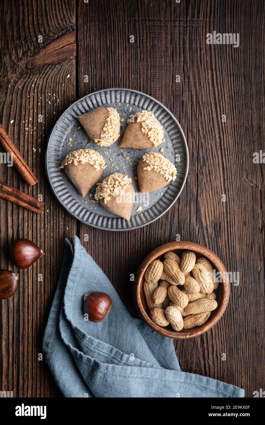 Traditional Korean no bake Yullan chestnut treat with honey and ...