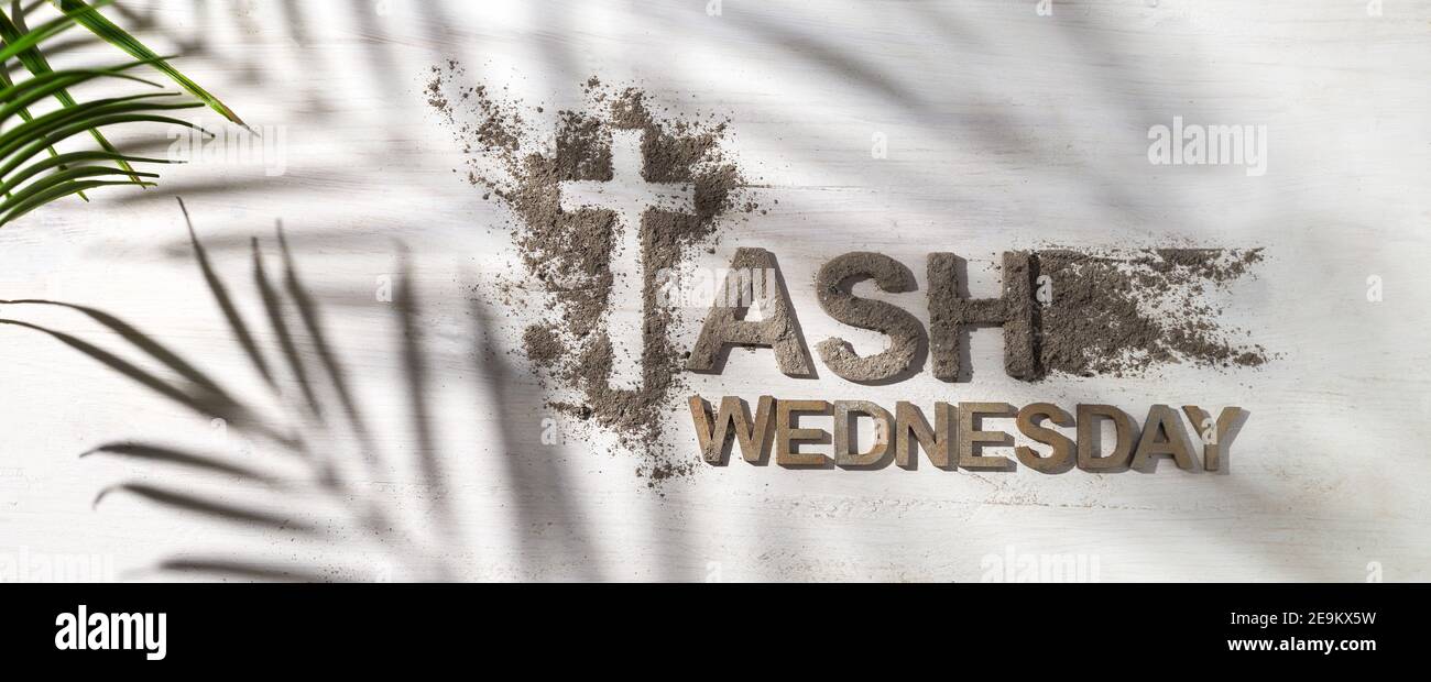 Ash wednesday, crucifix made of ash, dust as christian religion. Lent ...