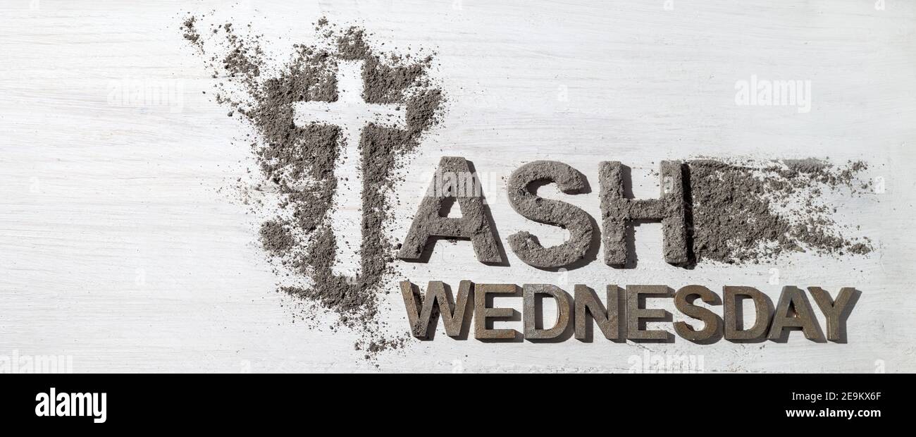 Ash wednesday, crucifix made of ash, dust as christian religion. Lent ...