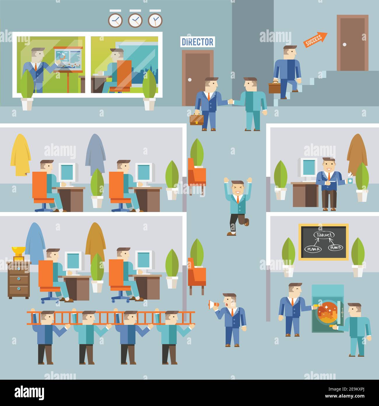 Businessman working concept with office workflow decorative icons set ...